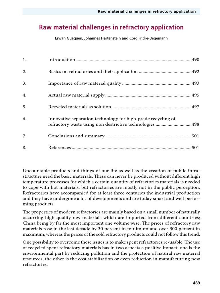 Raw Material Challenges in Refractory Applications | PDF | Refractory ...