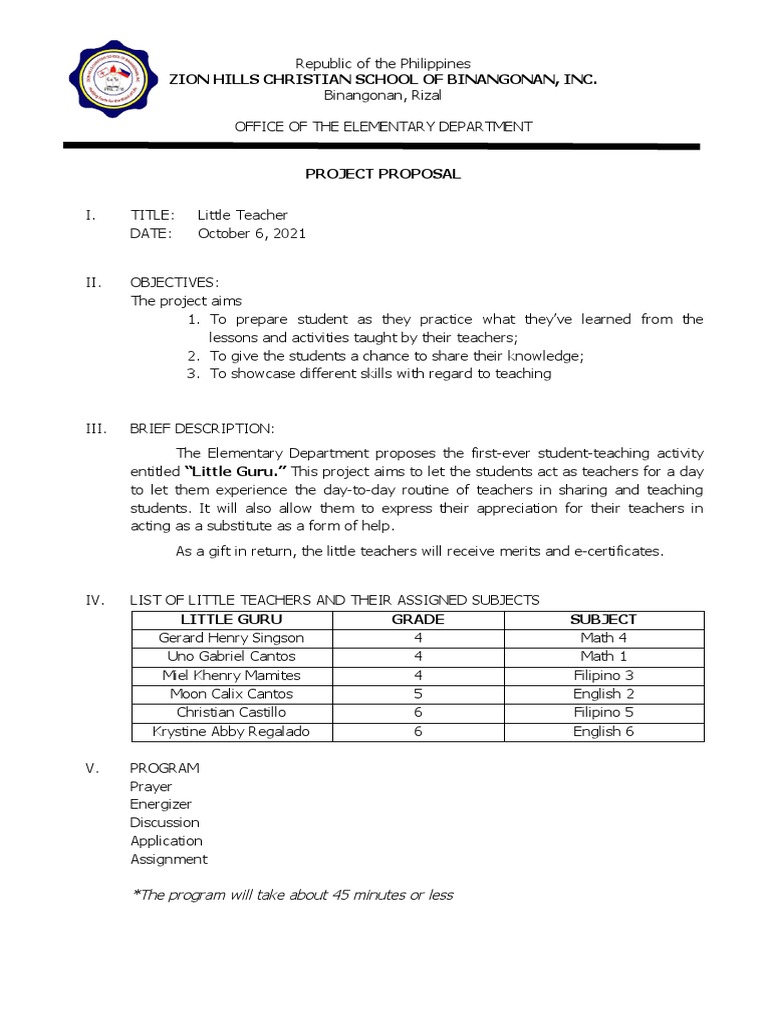 Project Proposal (Little Teacher) | PDF