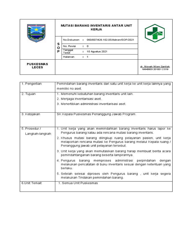 SOP Mutasi Barang | PDF