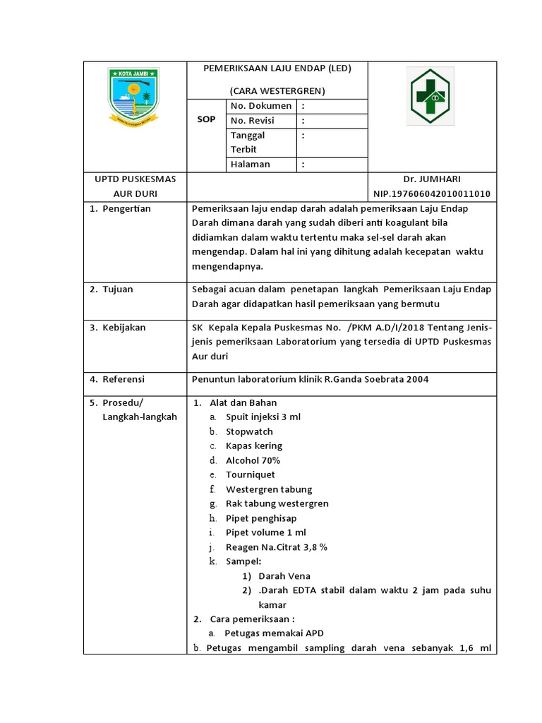 Sop Pemeriksaan Laju Enda (Led) | PDF