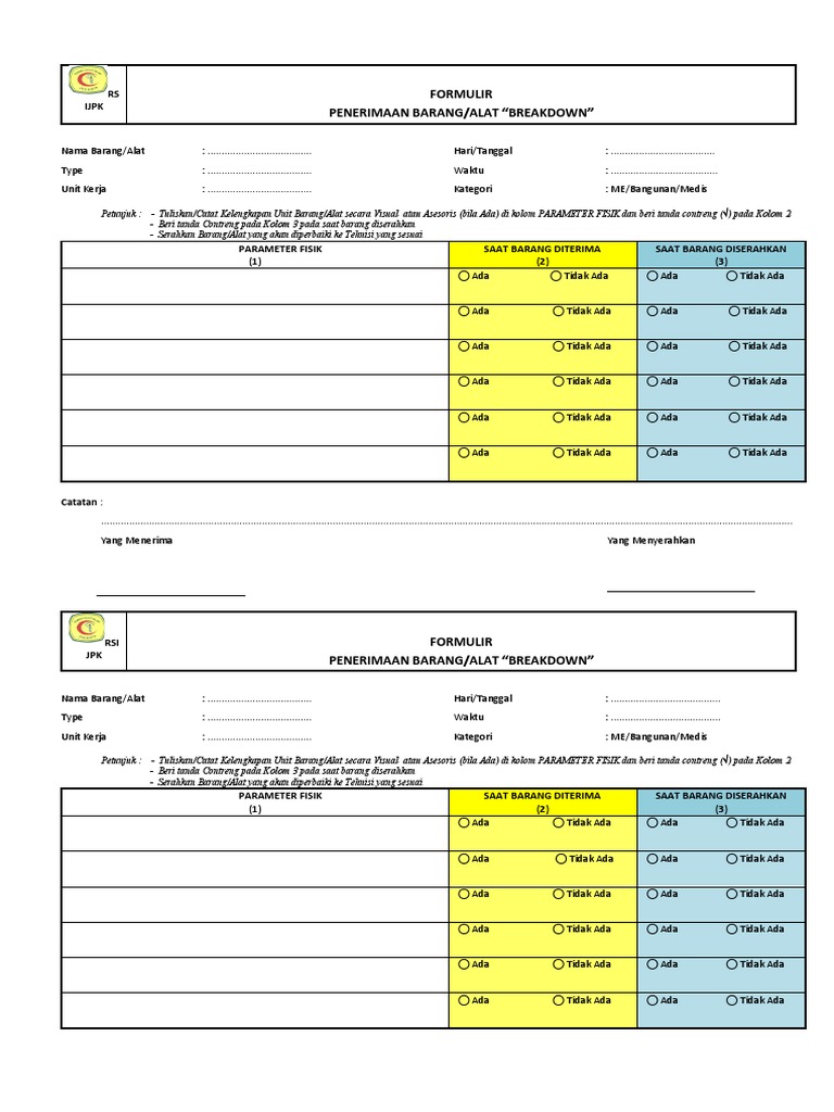 Checklist Penerimaan Barang Breakdown | PDF