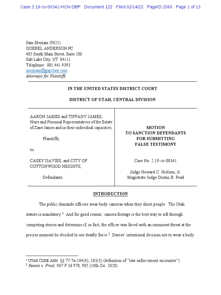 Motion to Sanction Defendants for Submitting False Testimony w Exhibits ...