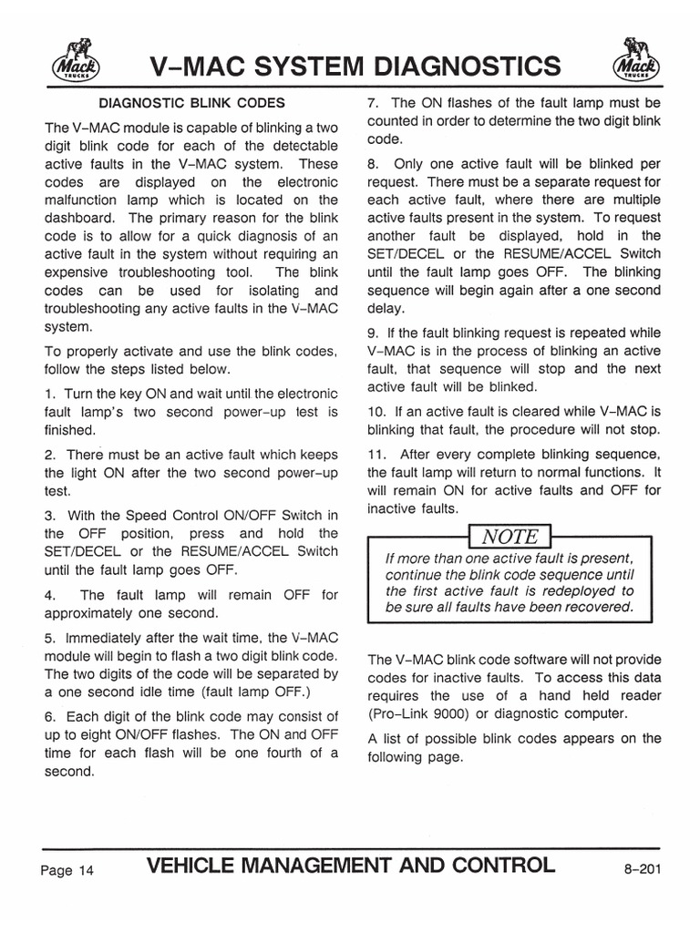 Mack V-1 Fault Codes | PDF