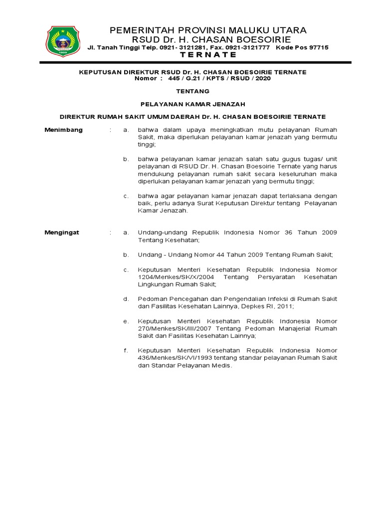 SK Pelayanan Kamar Jenazah 2020 | PDF