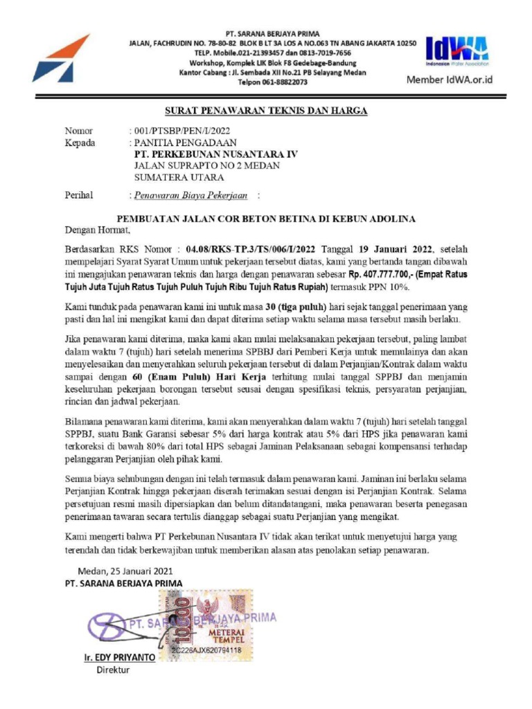 Surat Penawaran Bermaterai PDF | PDF