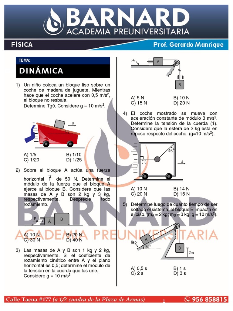 Ejercicios de Dinámica Lineal | PDF | Fuerza | Fricción