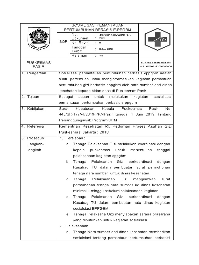 SOP Sosialisasi ePPGBM Fix | PDF