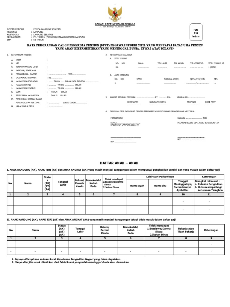Contoh Kartu Identitas Pensiun PNS | PDF