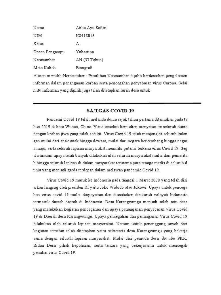 Mini Etnografi Penanganan COVID-19 | PDF | Ilmu Sosial | Sains & Matematika