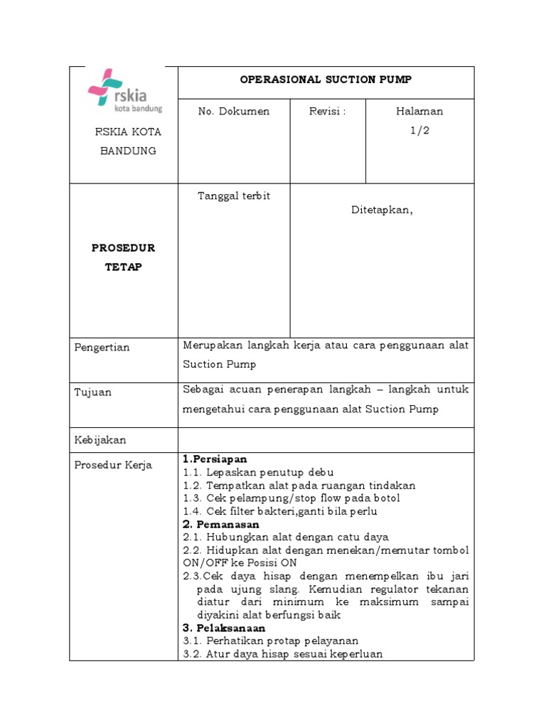 Sop Suction Pump | PDF | Kesehatan Holistik