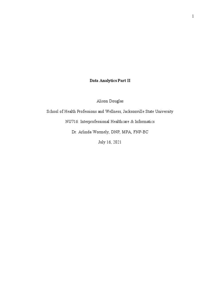 Nu716 m7 - Data Analytics Part II | PDF | Sepsis | Electronic Health Record