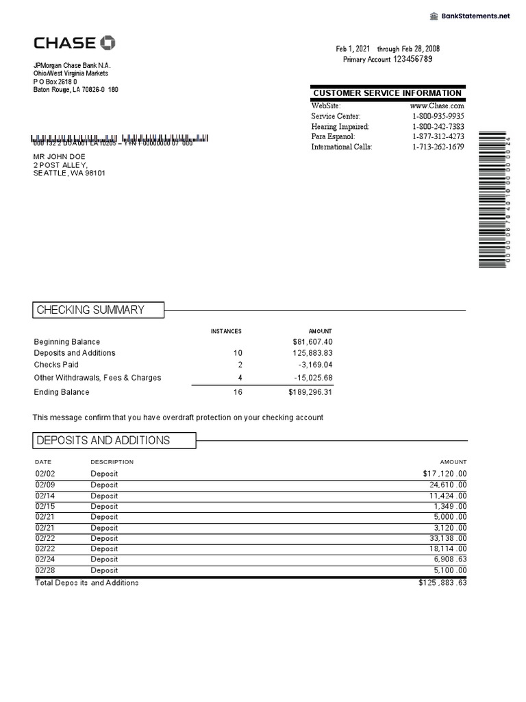 Chase Bank Statement | PDF | Deposit Account | Cheque