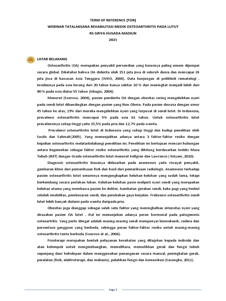 Contoh Term of Reference (TOR) Atau Kerangka Acuan Kerja (KAK) | PDF