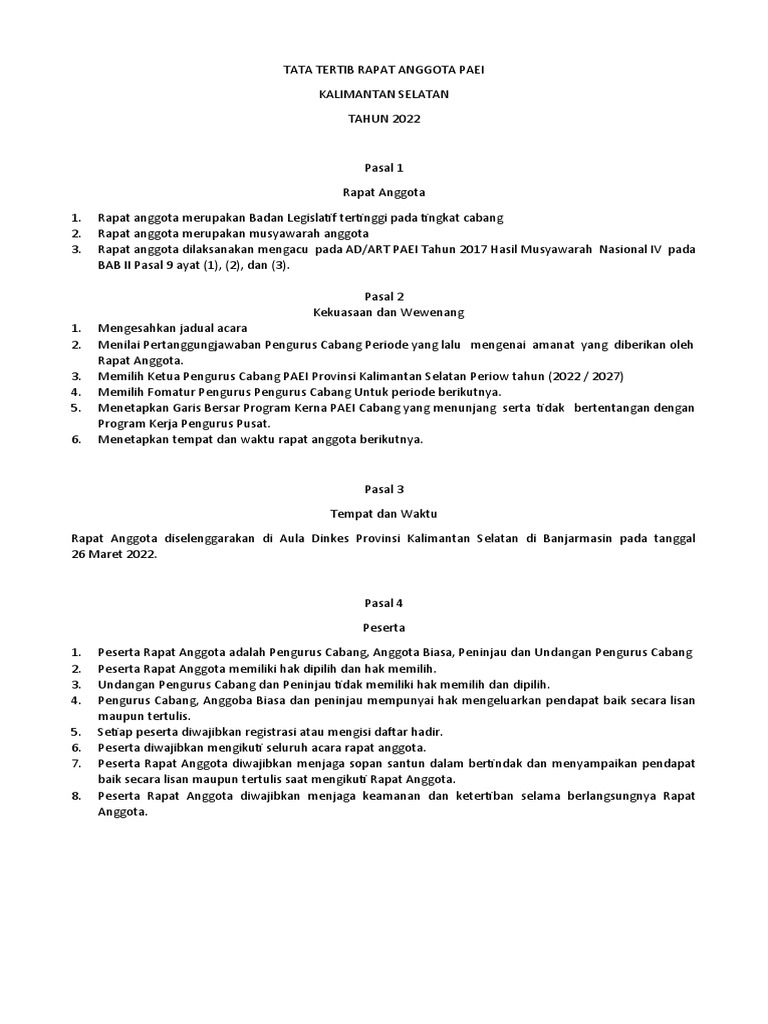 Tata Tertib Rapat Anggota Paei | PDF | Hukum