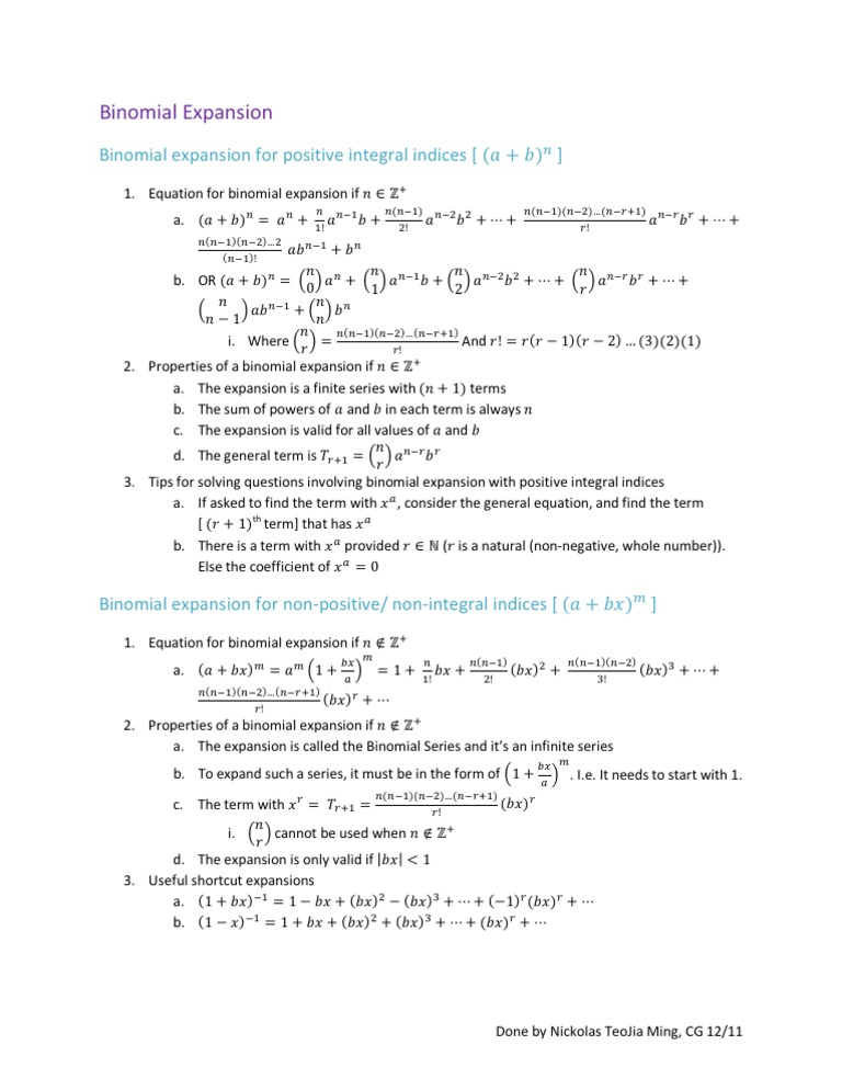 Maths Notes (Binomial Expansion) | PDF | Series (Mathematics ...