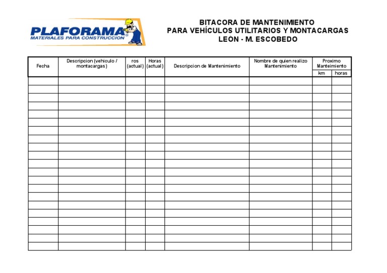 Bitacora de Mantenimiento de Vehículos y Montacar | PDF Bitacora de Mantenimiento de Vehículos y Montacar | PDF