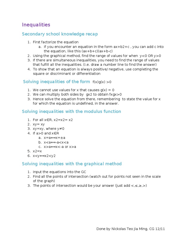 Inequalities: Solving Methods and Notes | PDF
