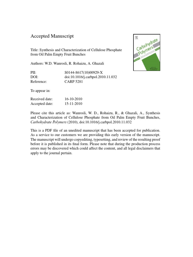 Synthesis and Characterization of Cellulose Phosphate | PDF ...