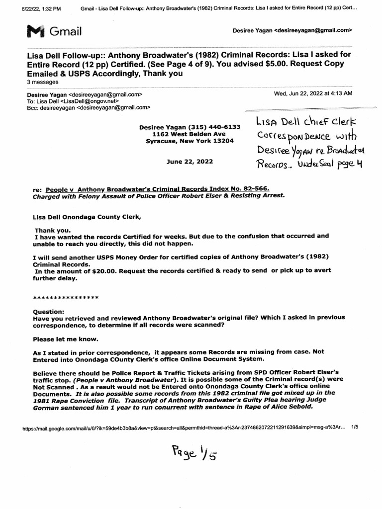 To Lisa Dell (June 22, 2022) - Re Anthony Broadwater's 1982 Arrest ...