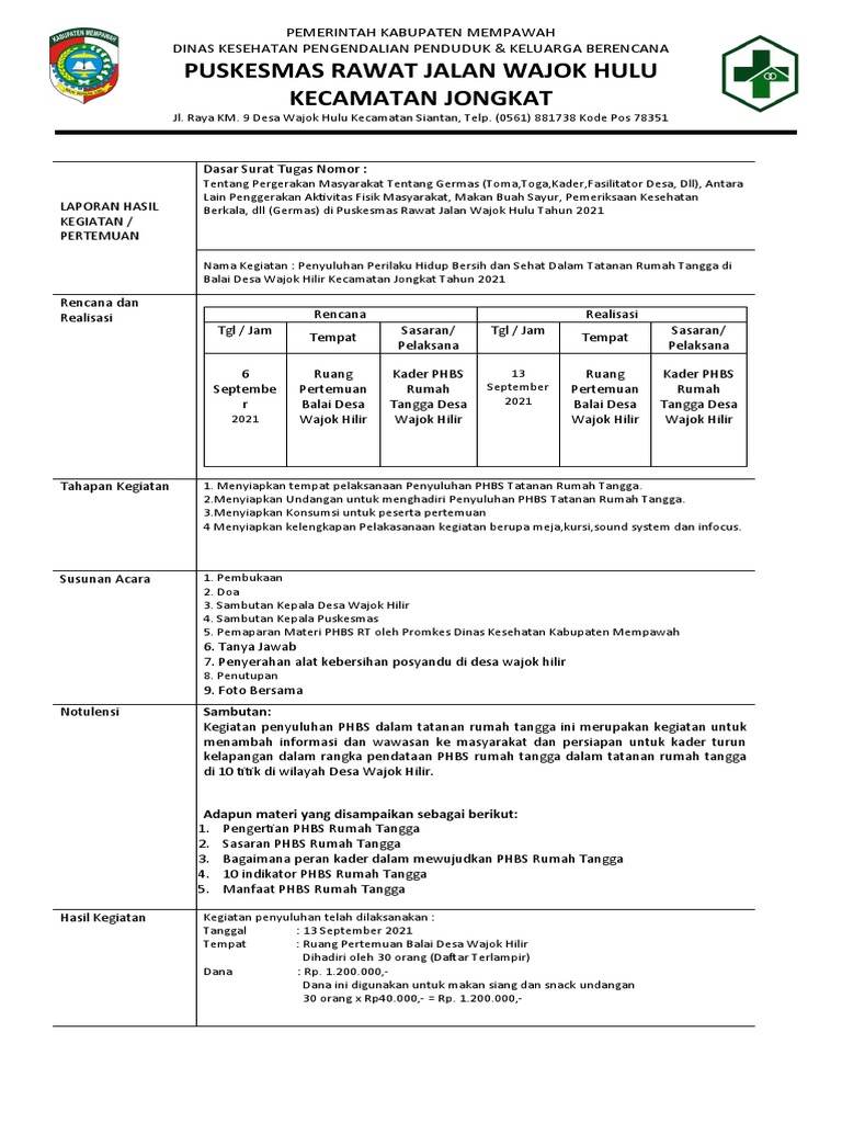 Form Laporan PHBS RT | PDF