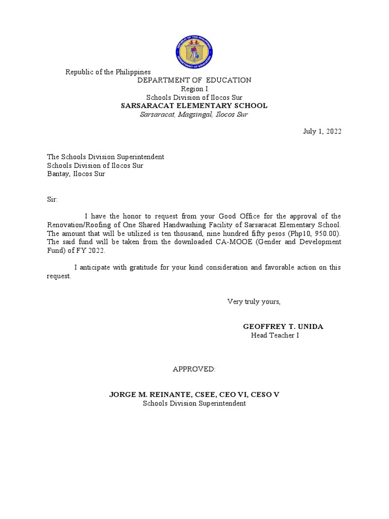 Letter Request and GAD Project 2022 Ses | PDF