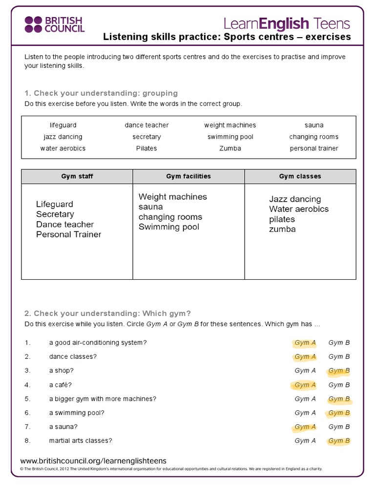 Listening Skills: Sports Centres Comparison | PDF | Gym | Swimming