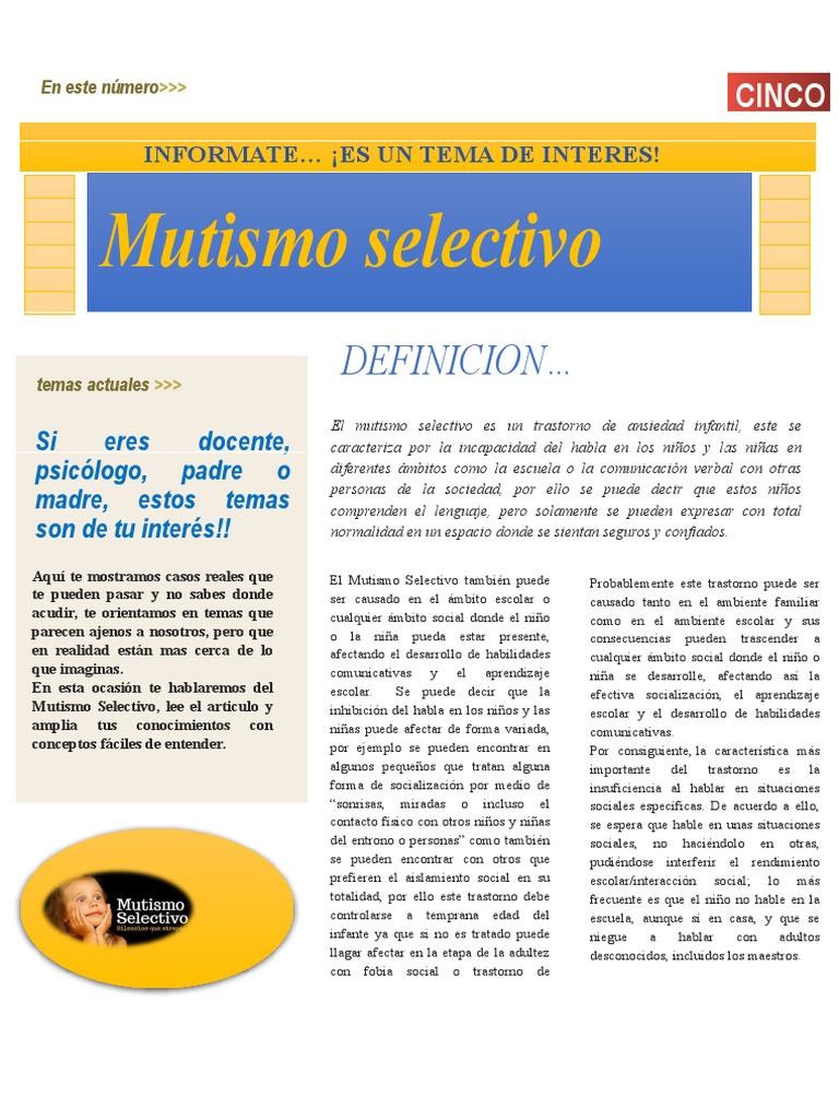 Mutismo Selectivo en Adultos: Definición y Tratamiento | PDF | Adultos ...