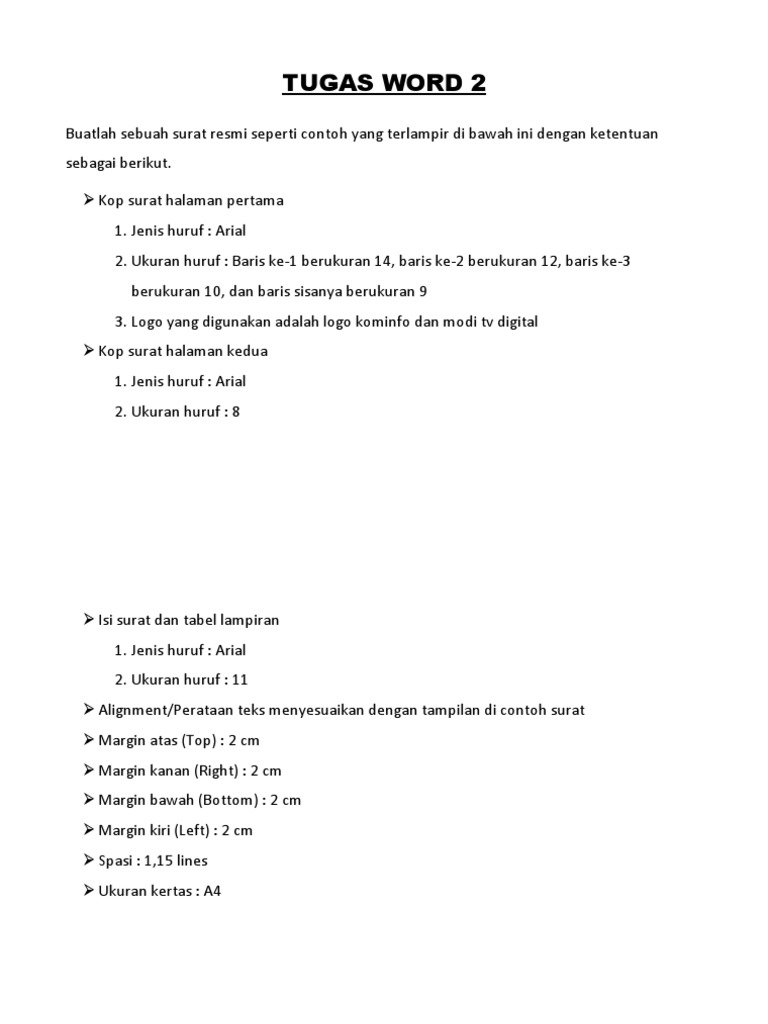 TUGAS WORD 2 - Membuat Surat | PDF