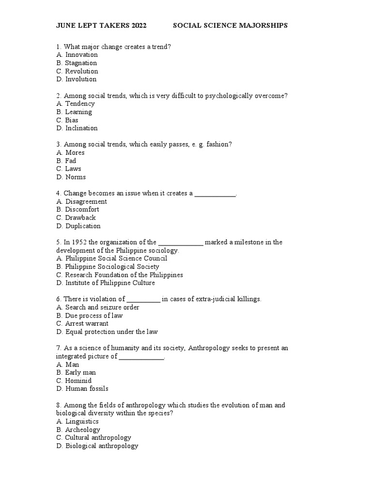 Social Science Major Exam Review | PDF | Philippines