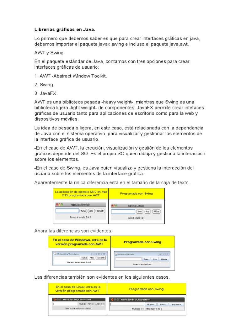 Librerías Gráficas en Java | PDF | Java (lenguaje de programación) | Ventana (informática)