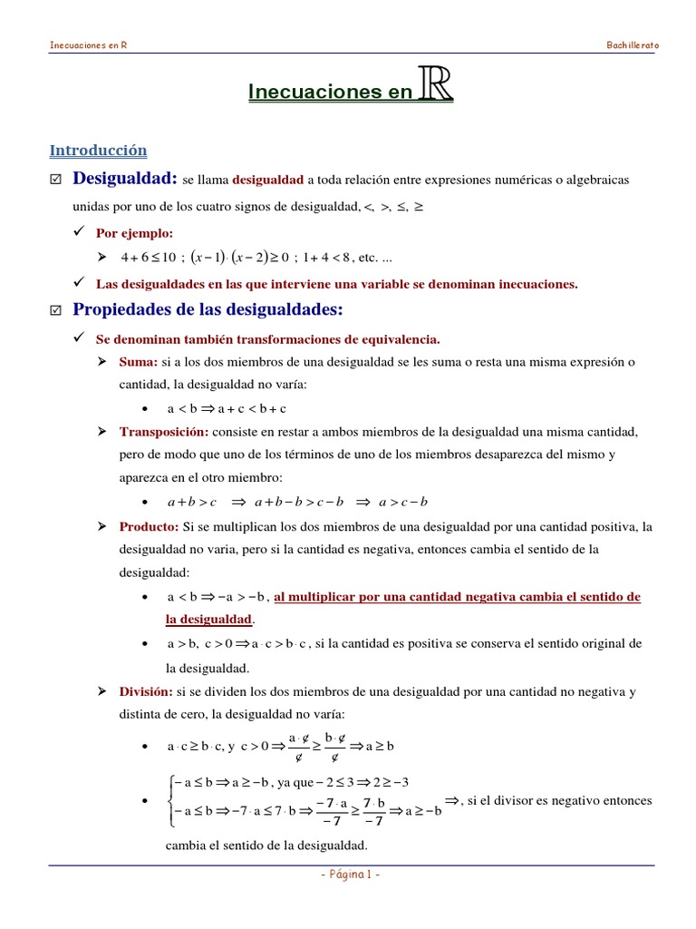 Teoria Inecuaciones en R | PDF | Desigualdad (Matemáticas) | Ecuaciones