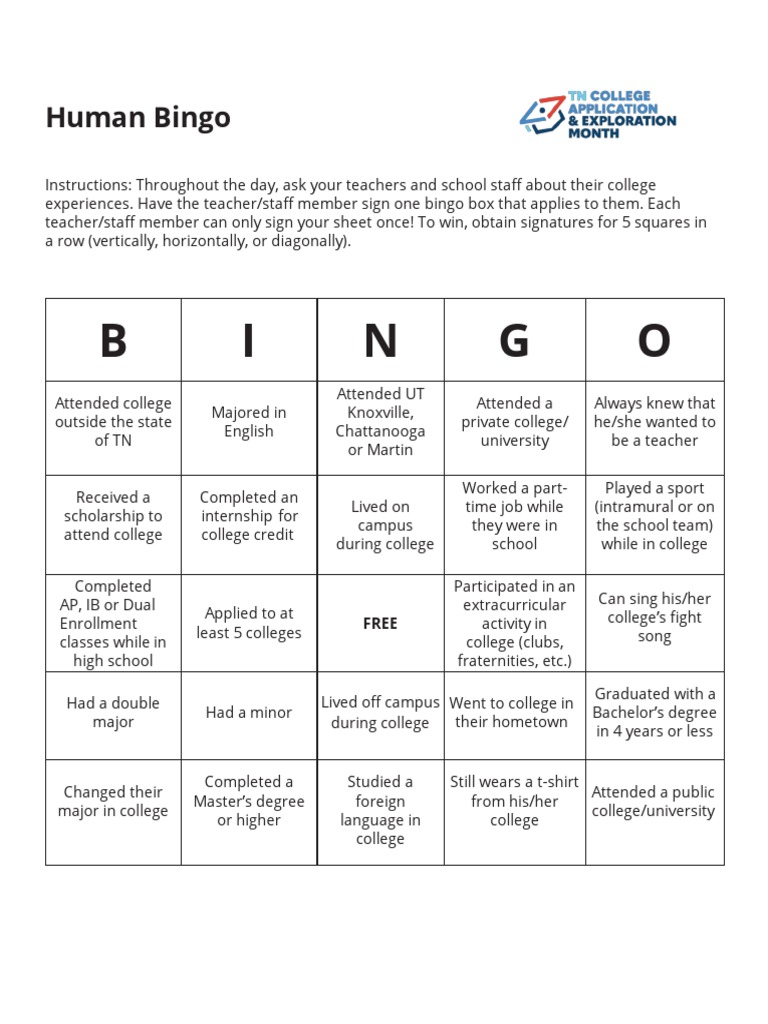 Human Bingo Example | PDF | College | Students
