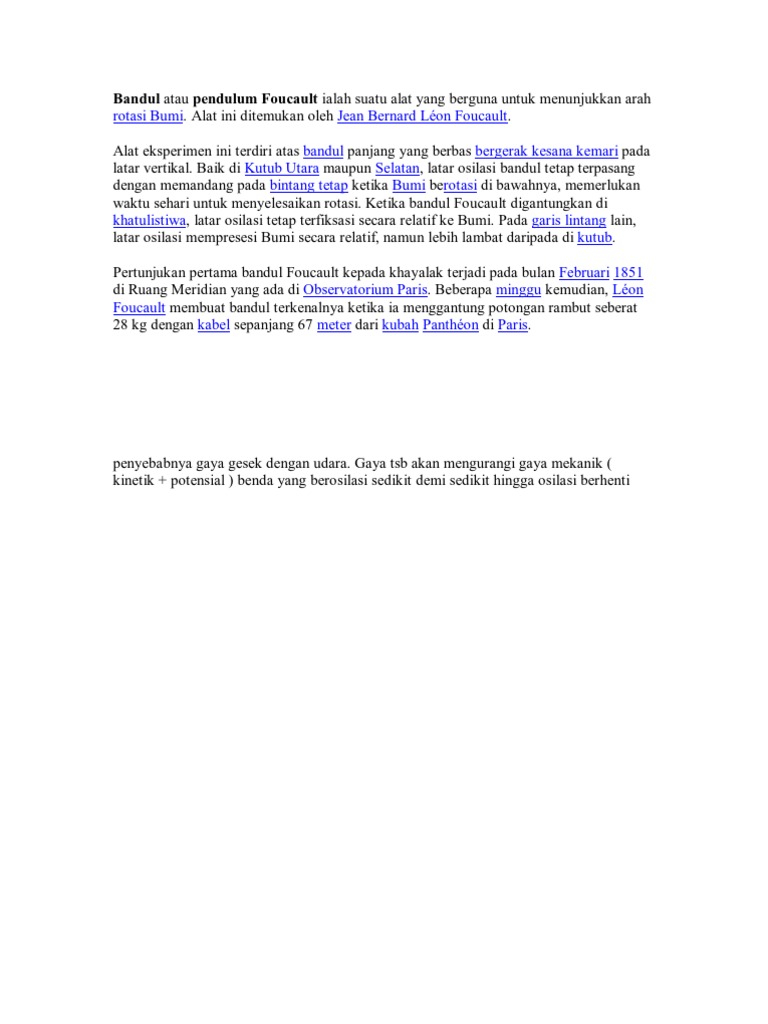 Bandul Atau Pendulum Foucault Ialah Suatu Alat Yang Berguna Untuk ...