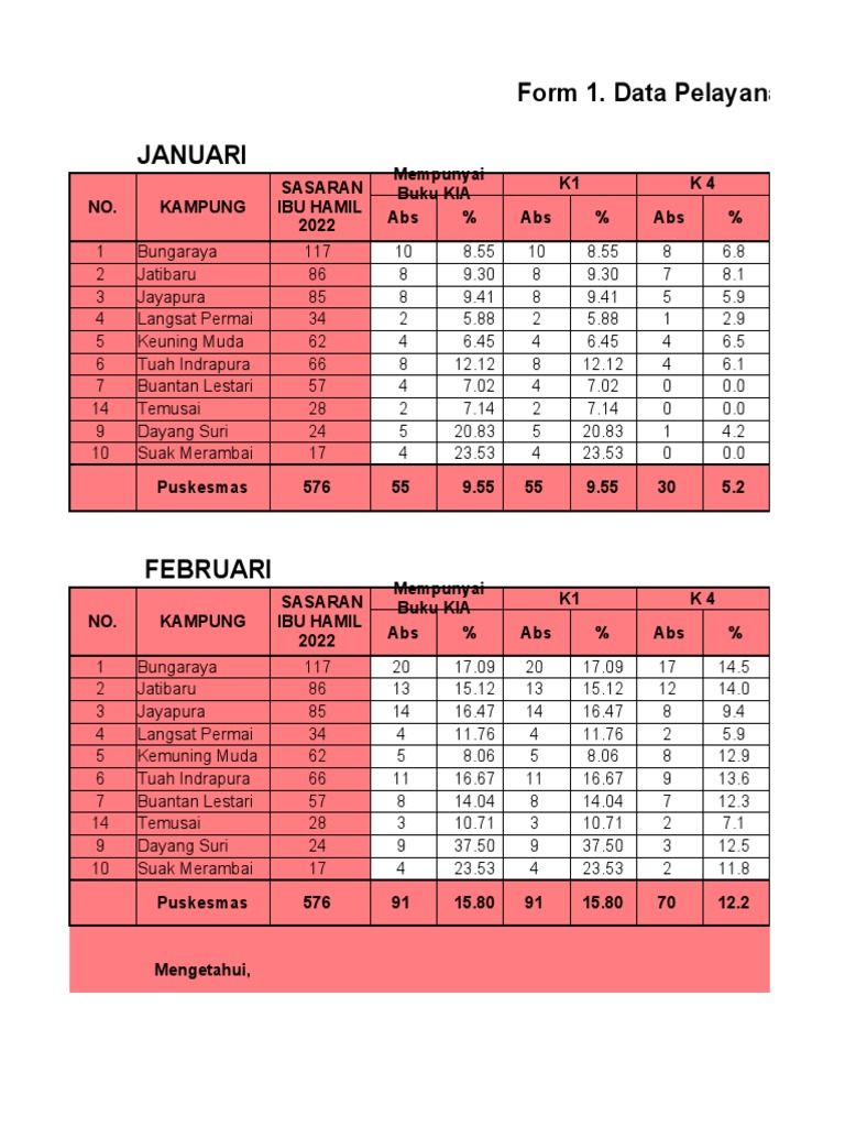 Form 1 Data Pelayanan Antenatal | PDF | Health Care | Medical And ...