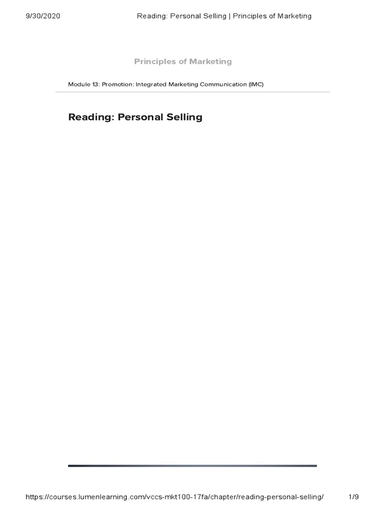 Personal Selling in Marketing | PDF | Sales | Marketing