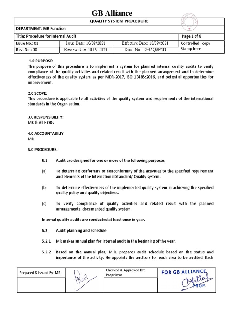 SOP Internal AUdit | PDF | Audit | Auditor's Report