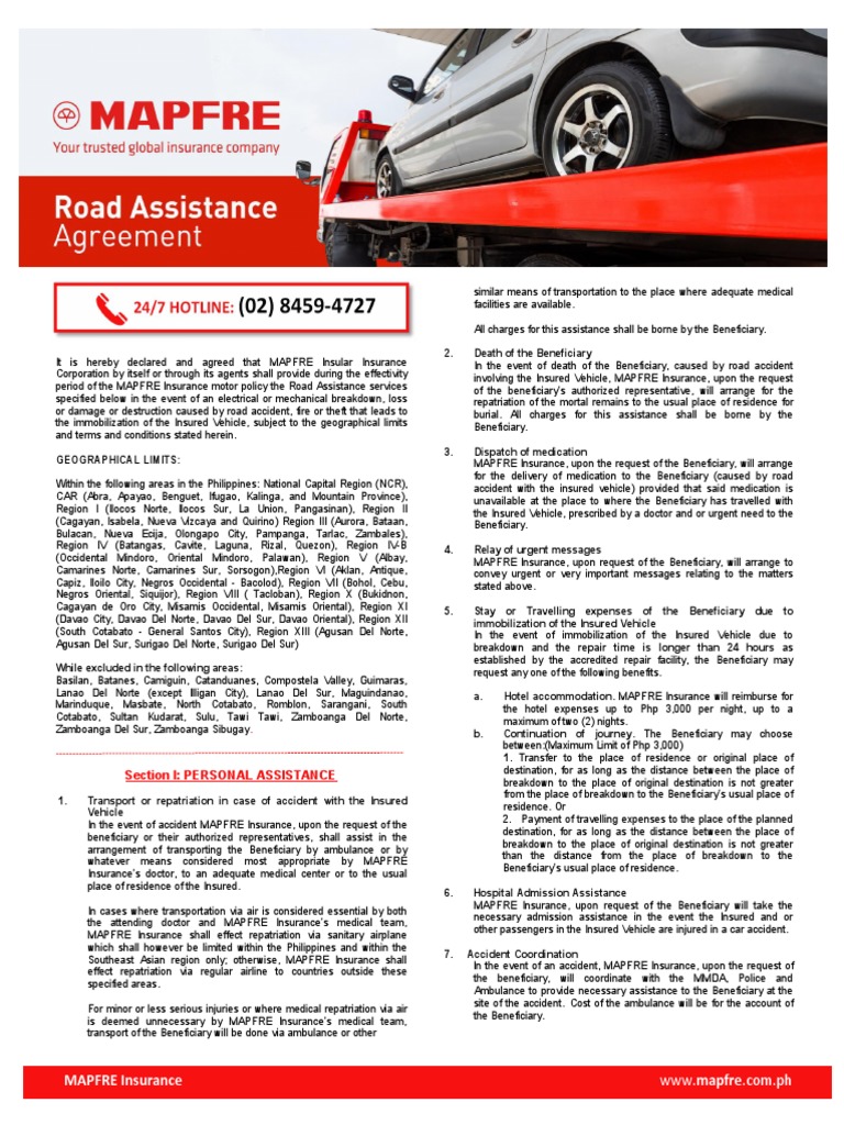 MAPFRE Road Assistance Agreement | PDF | Insurance | Legal Liability