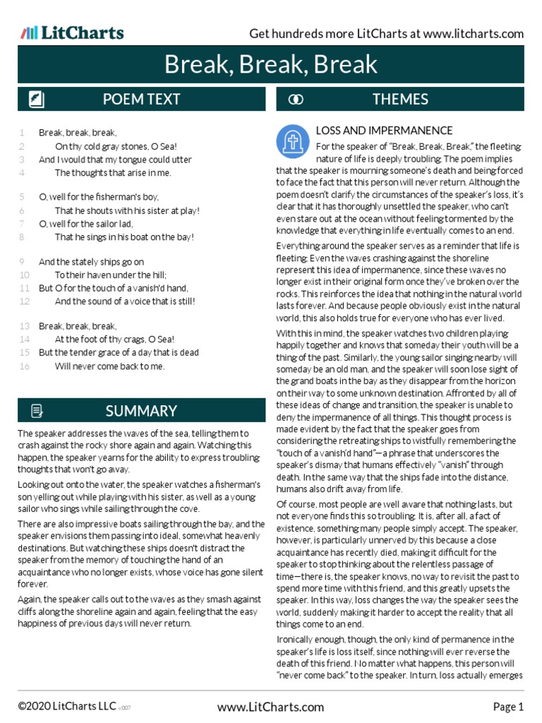 Break, Break, Break: Poem Text Poem Text Themes Themes | PDF | Metre ...