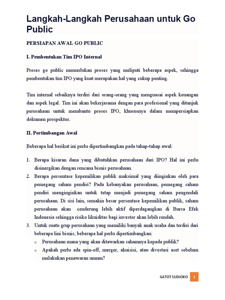 Persiapan Awal Go Public | PDF | Pengelolaan Keuangan & Uang