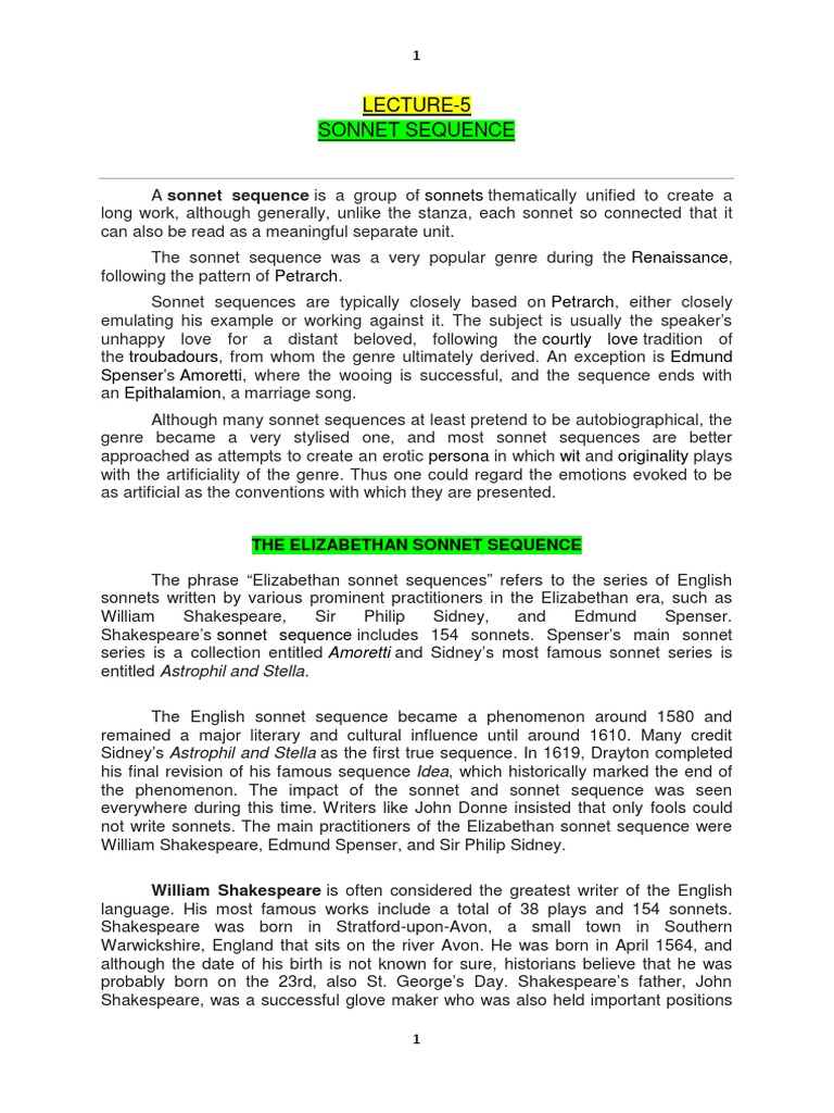 Lec-5 - The Elizabethan Sonnet Sequence | PDF | Edmund Spenser ...