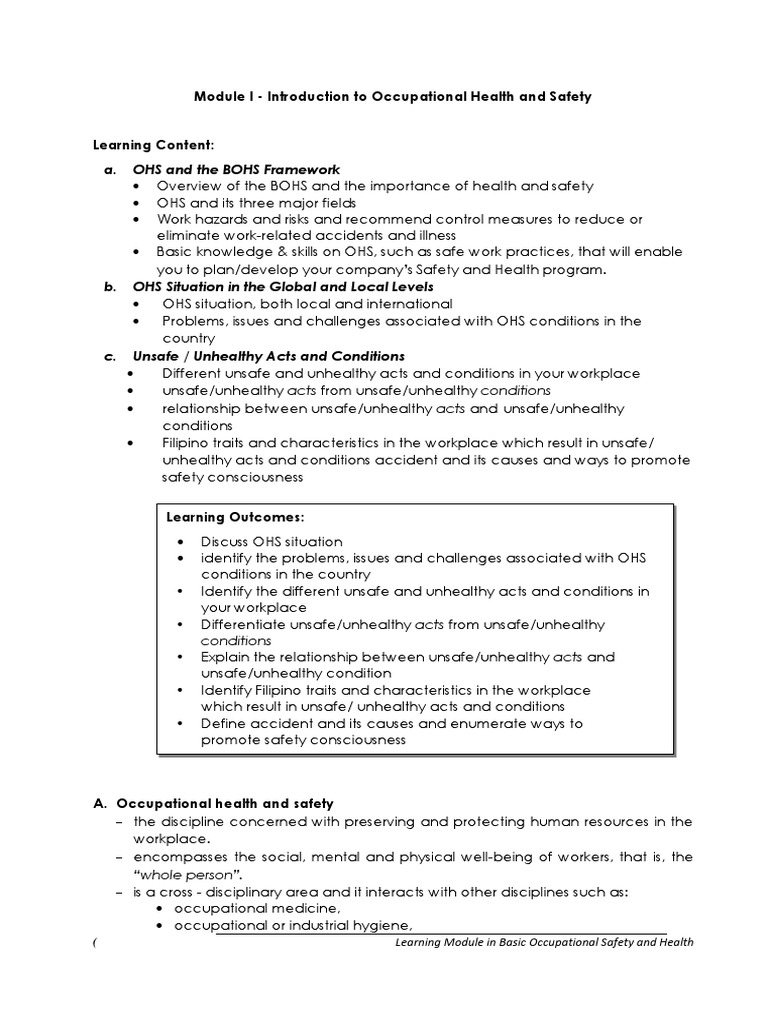 Basic Occupational Safety & Health Module | PDF | Occupational Safety ...
