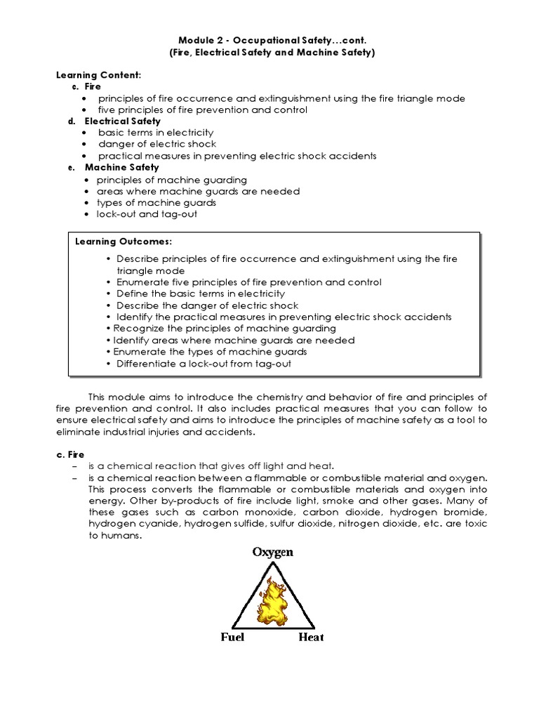 Module 2 Occupational Safety - Cont Firesafety - No | PDF | Electrical ...