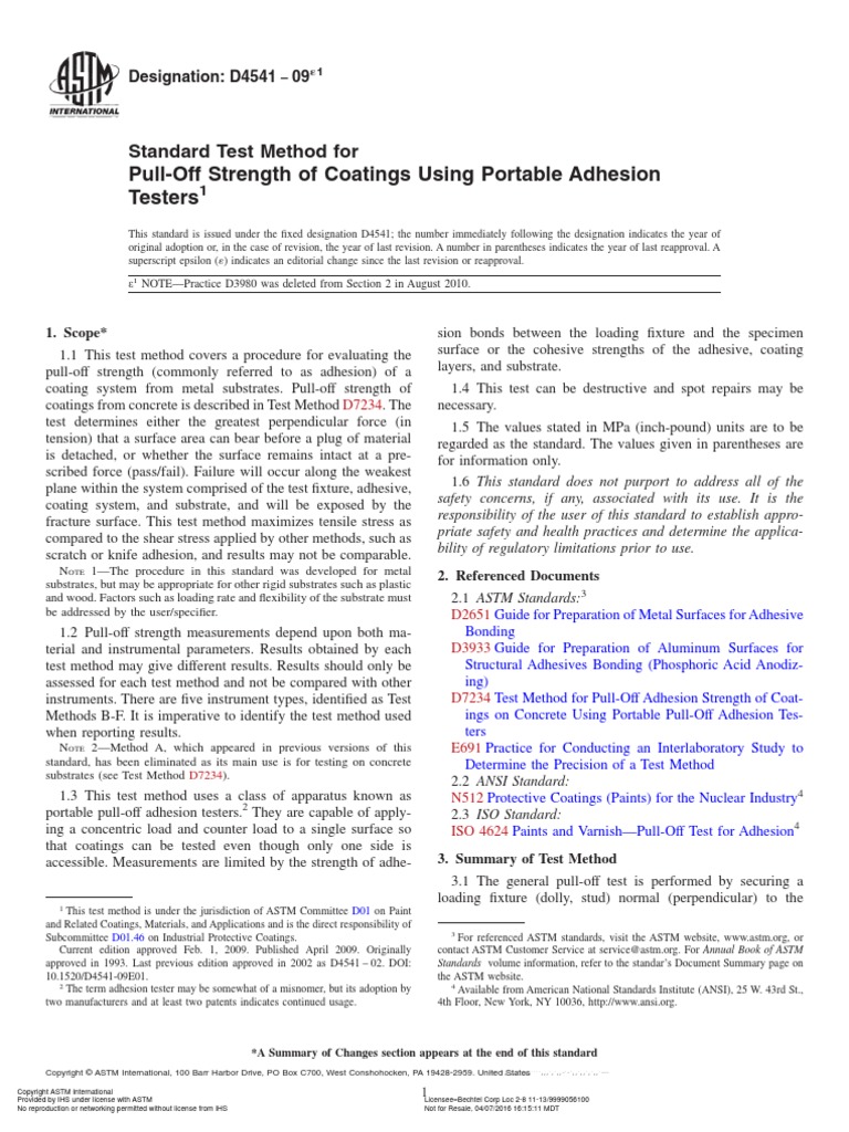 Pull-Off Strength of Coatings Using Portable Adhesion Testers | PDF ...