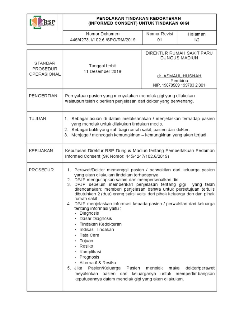 Spo Penolakan Tindakan Operasi Invasif | PDF