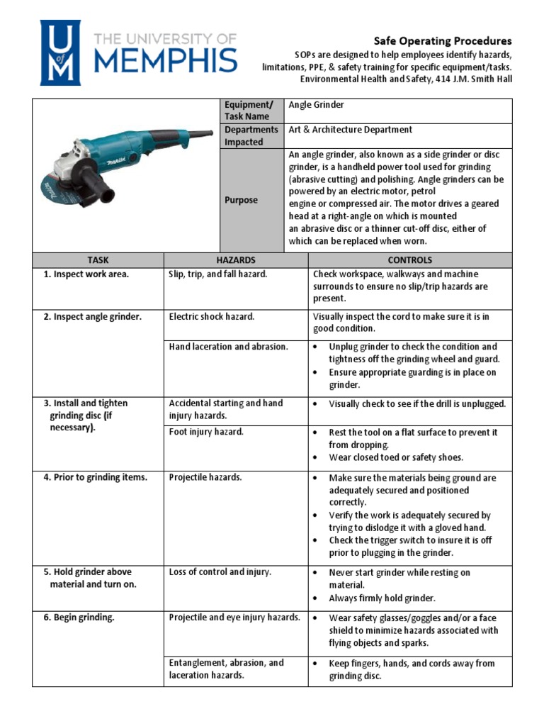Angle Grinder Sop | PDF | Personal Protective Equipment | Safety