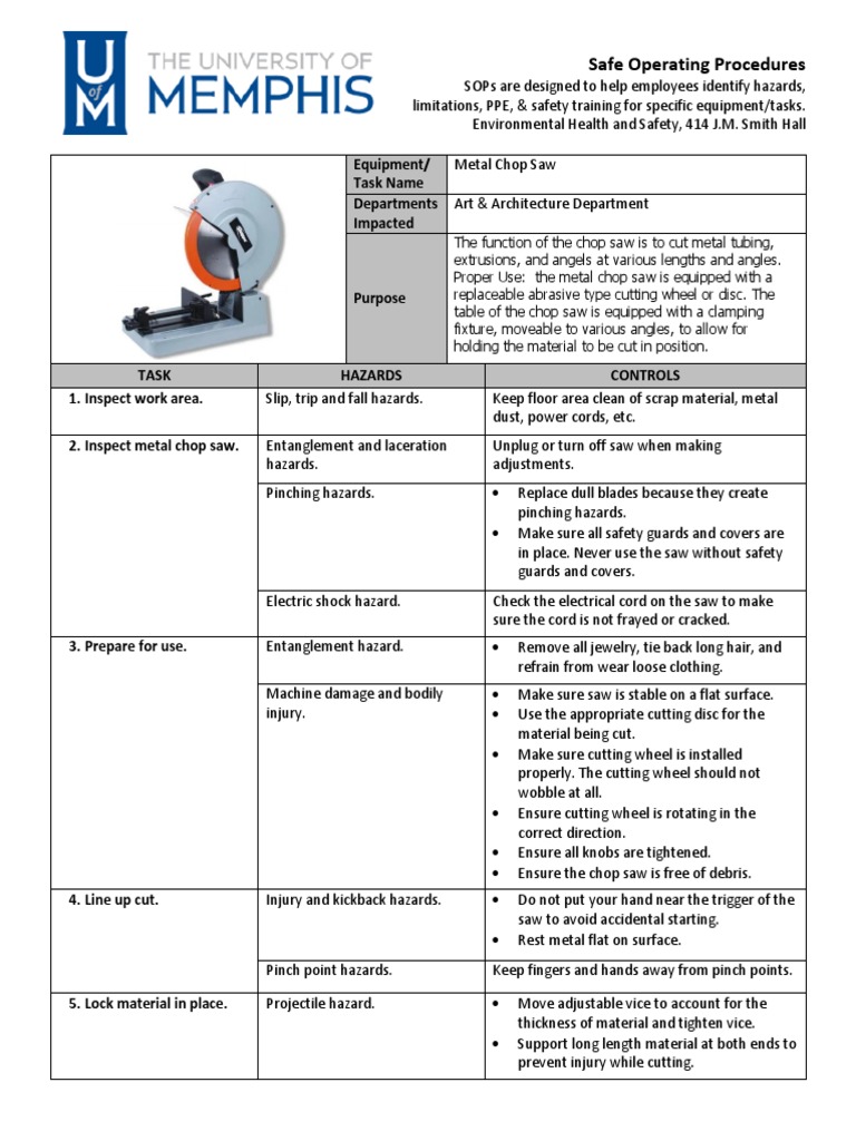 Metal Chop Saw Sop | PDF | Personal Protective Equipment | Safety