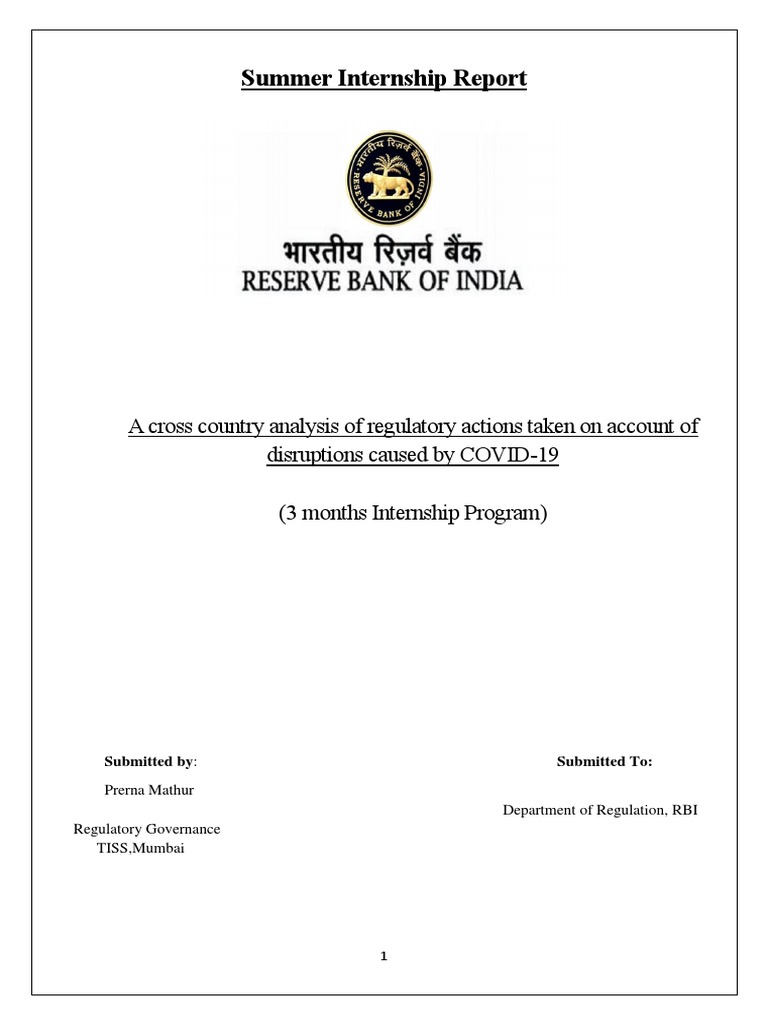 RBI Internship Report. | PDF | Reserve Bank Of India | Banks