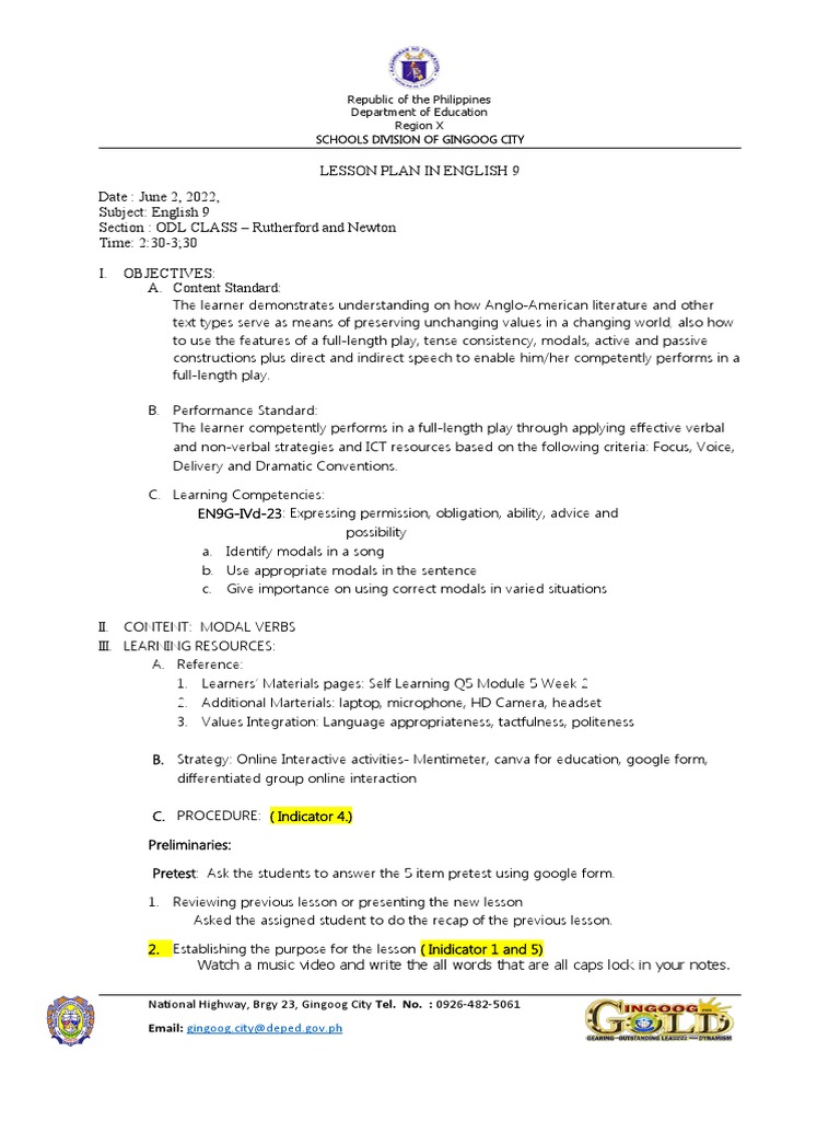 Lesson Plan in English - MODAL-VERBS | PDF | Learning | Verb