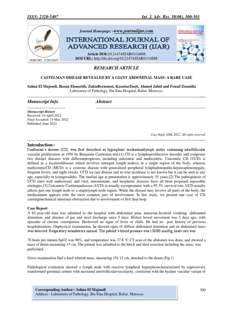 Castelman Disease Revealed by A Giant Abdominal Mass: A Rare Case | PDF ...