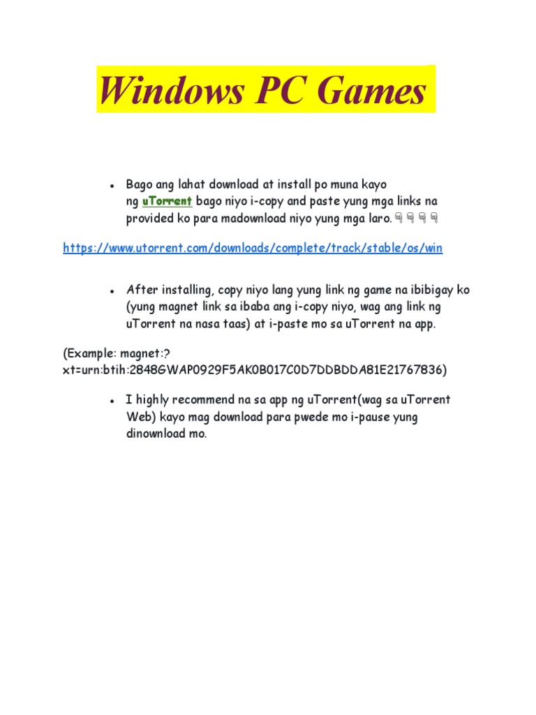 Windows PC Games Instructions | PDF | Software